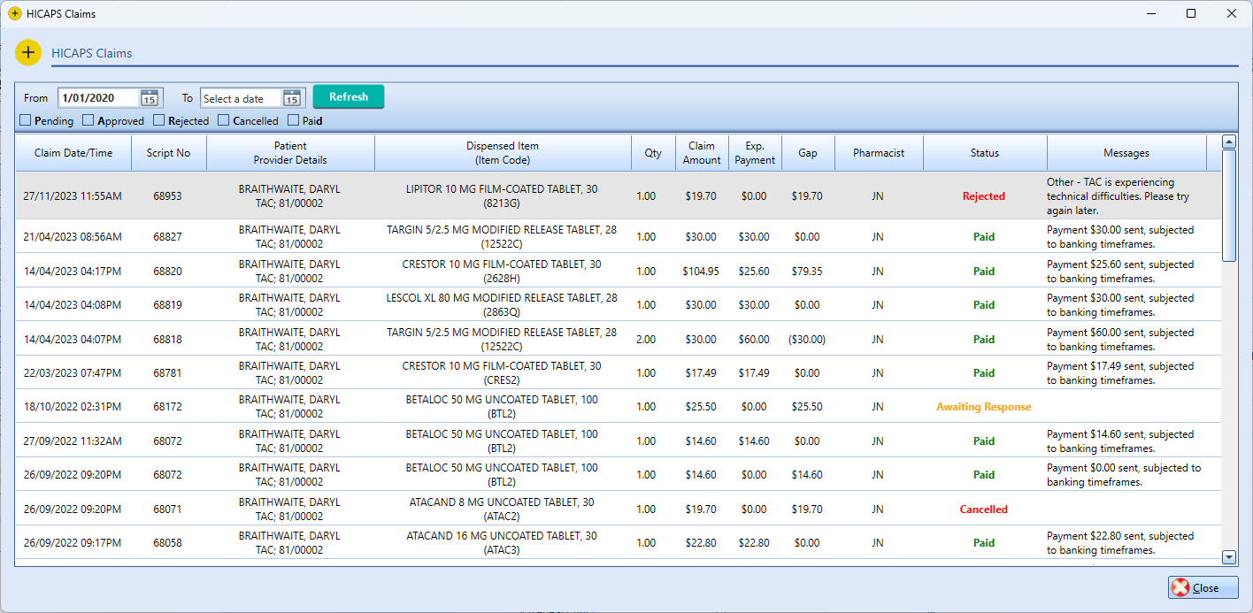 Checking HICAPS Claims – Z Software
